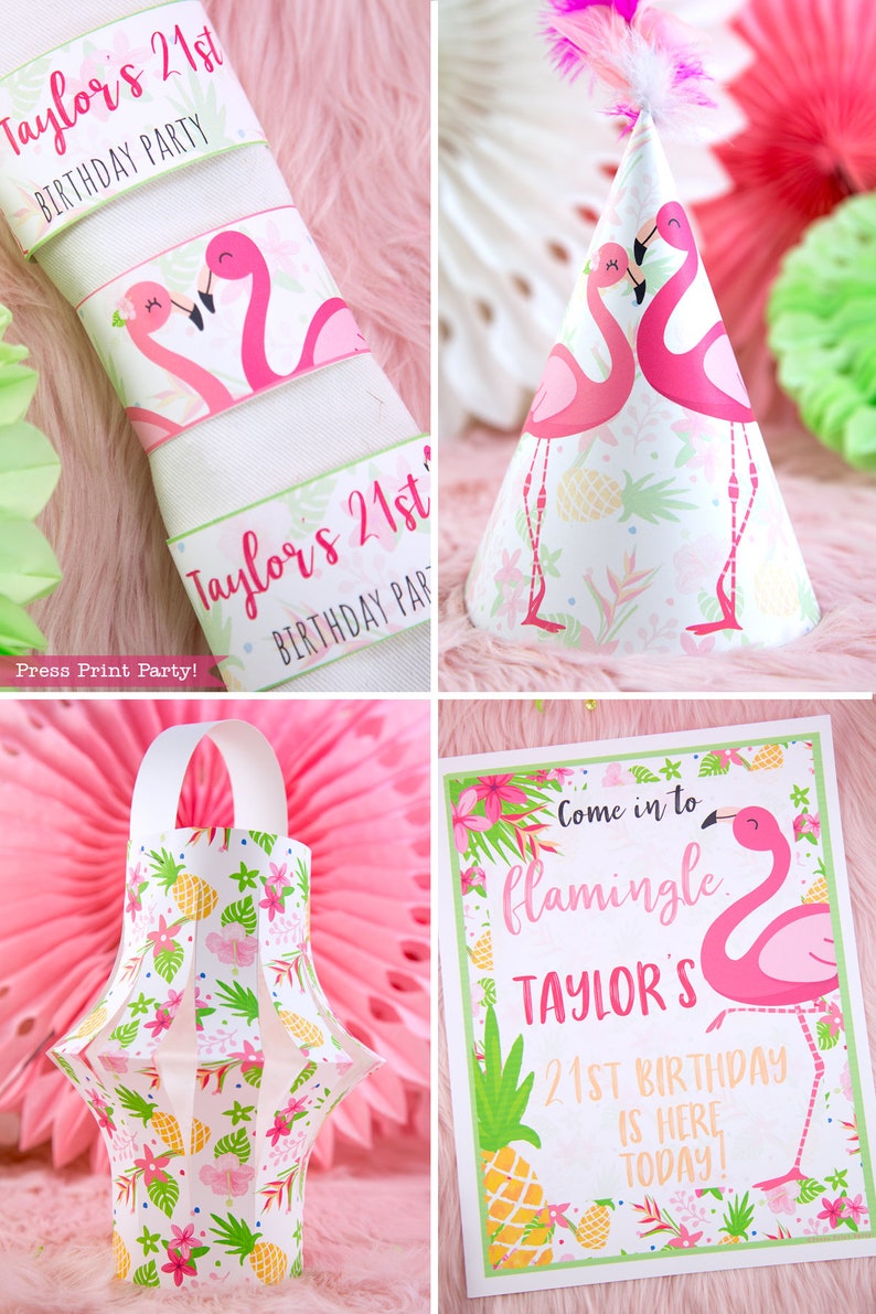 Tropical Flamingo Decorations Printable Birthday Party - Etsy