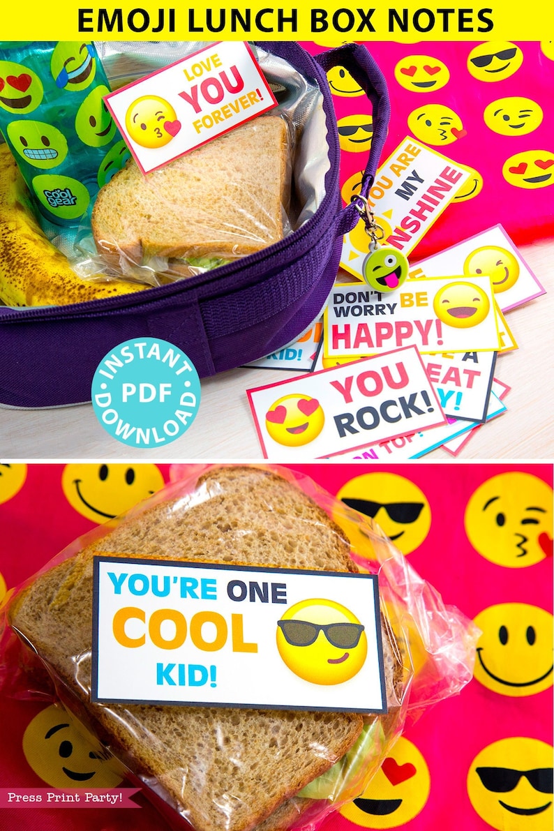 Emoji Lunch Box Notes for Kids Printable, Back to School, Kintergarten ...