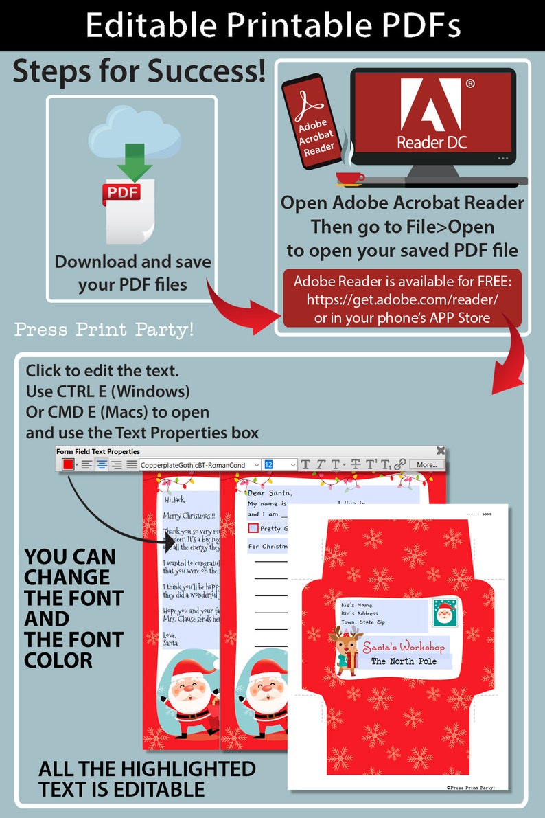 EDITABLE Santa Letter Printable Template Kit to and From - Etsy