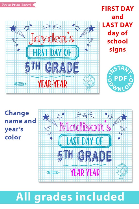 Last Day of School Sign Printable, Notebook Grid, Editable name and ...