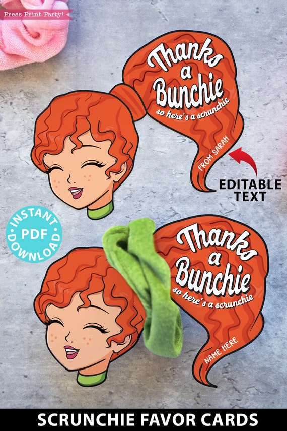 Scrunchie Holder Tag Printable, Redhead Girl, Thanks a Bunchie Here's a ...