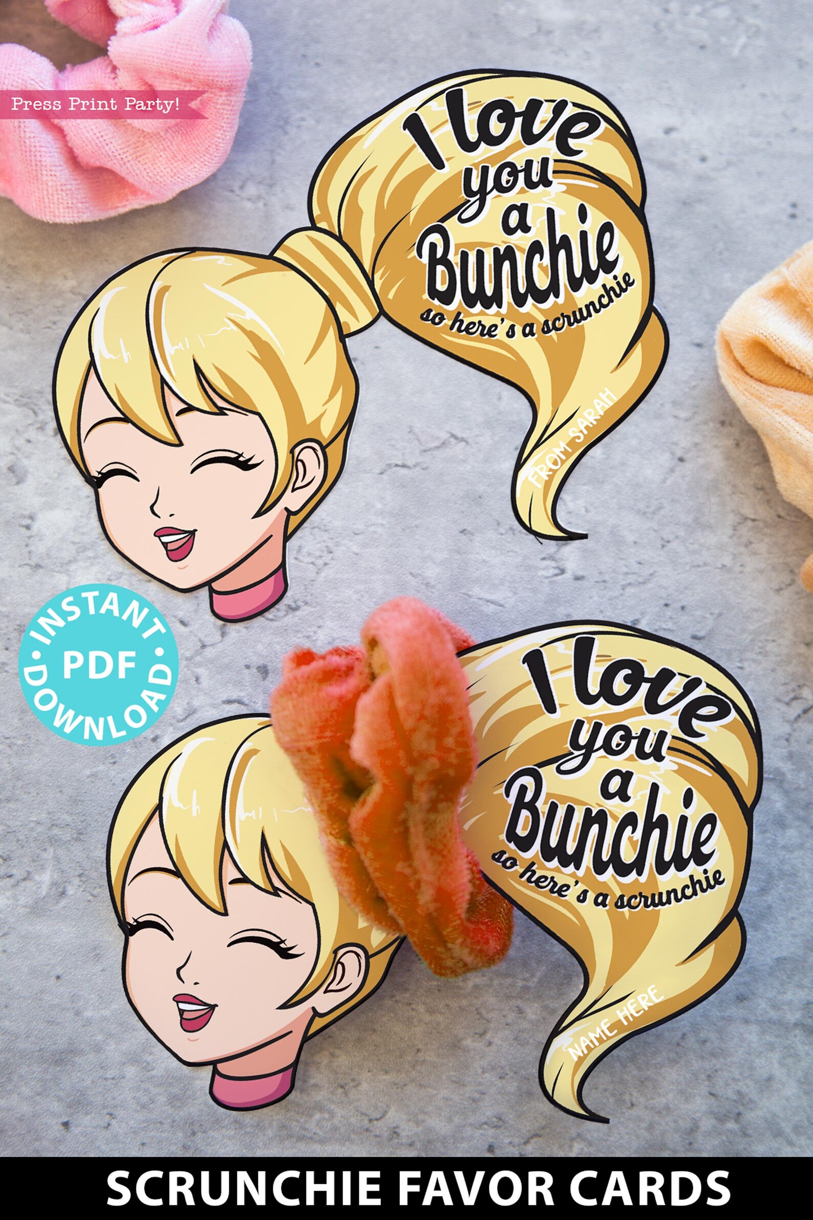 Scrunchie Holder Tags Printable, 8 Girl Designs Included, I Love You a ...