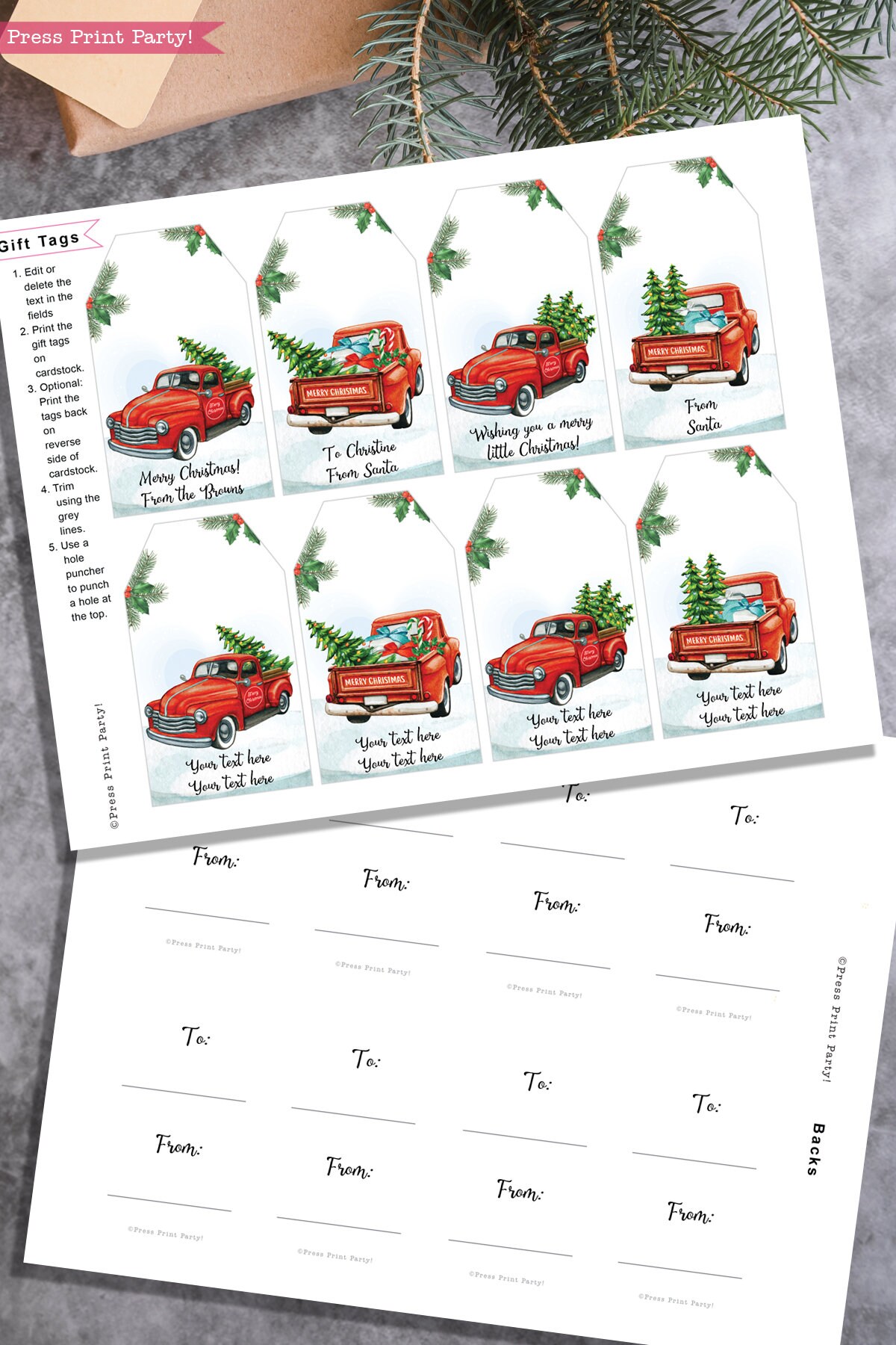 EDITABLE Merry Christmas Tag Printable Christmas Truck Tag | Etsy