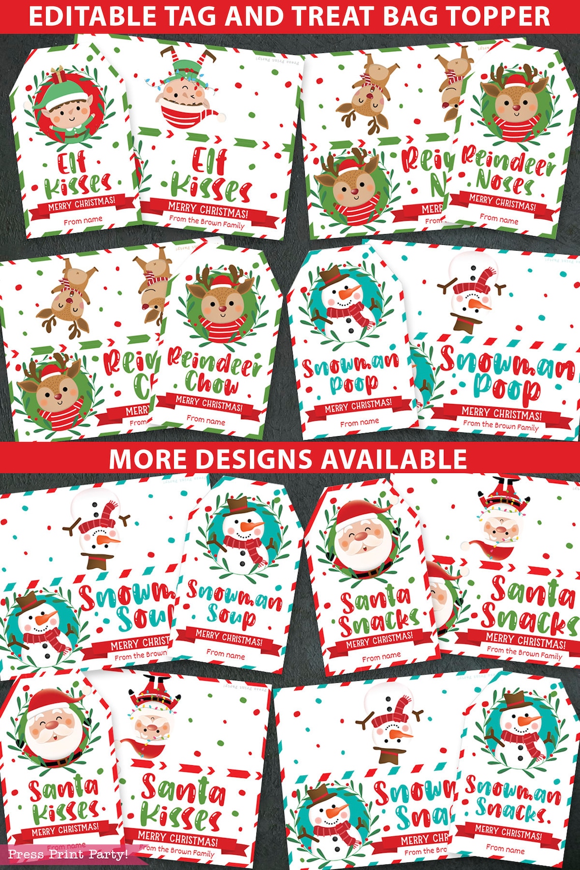 Snowman Poop Christmas Treat Bag Toppers and Tag Editable - Etsy