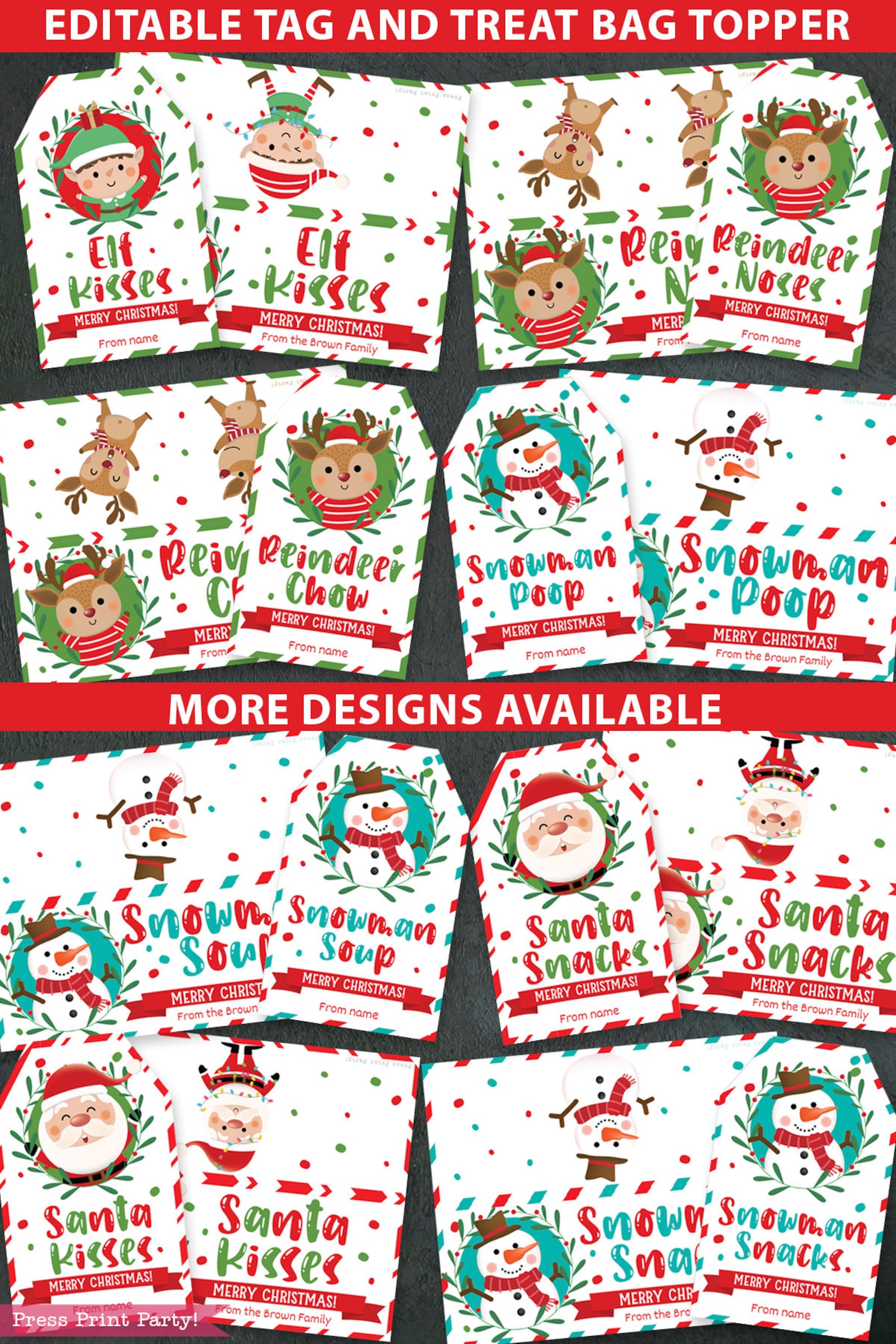 Snowman Poop Christmas Treat Bag Toppers and Tag Editable - Etsy