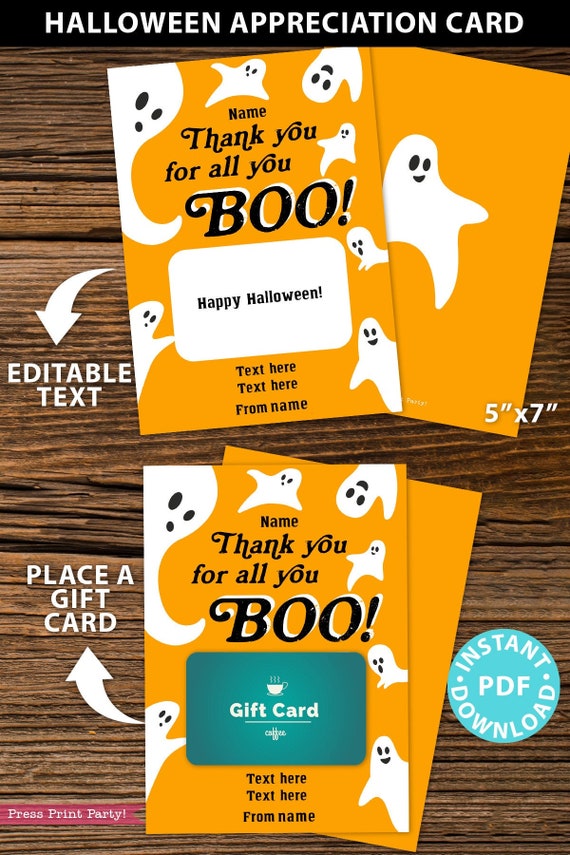 EDITABLE Halloween Gift Card Holder, Teacher Gift Printable Template ...