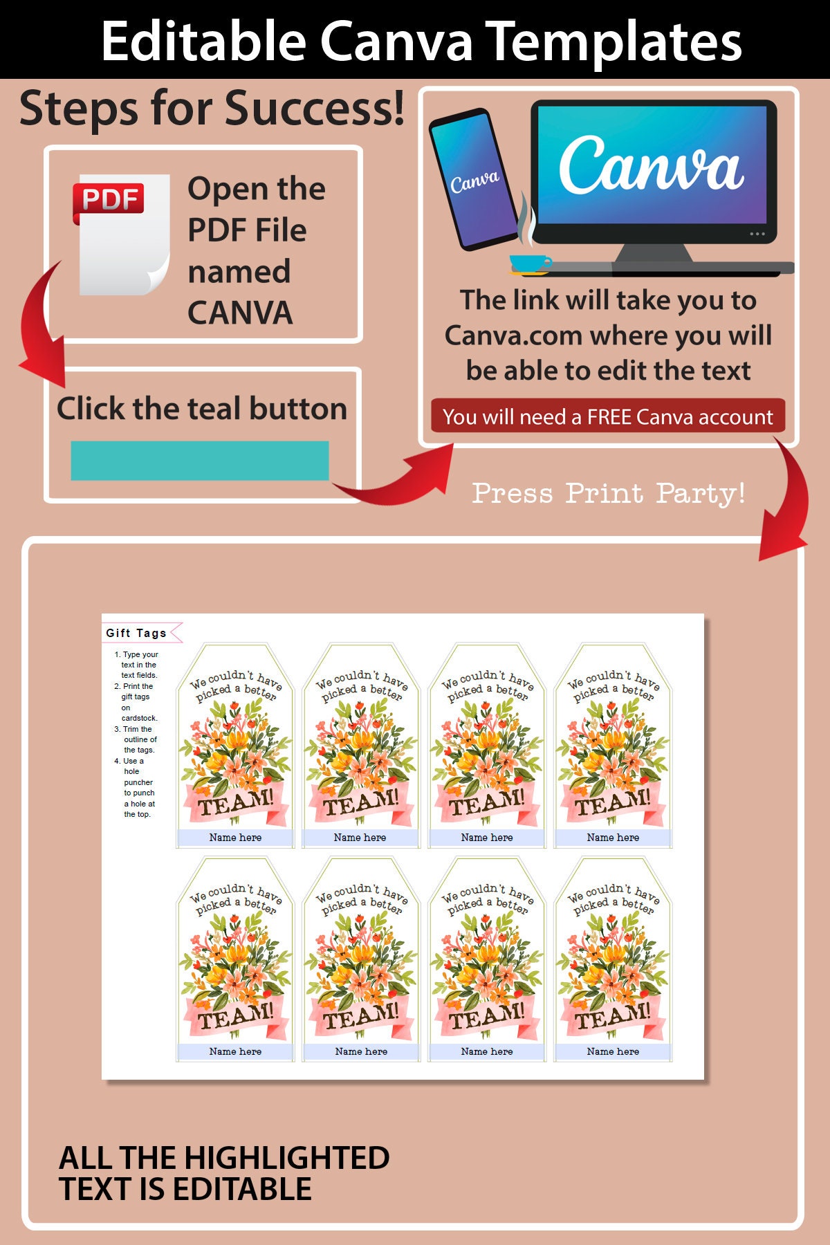 Team Appreciation Gift Tags Printable, We Couldn't Have Picked a Better ...