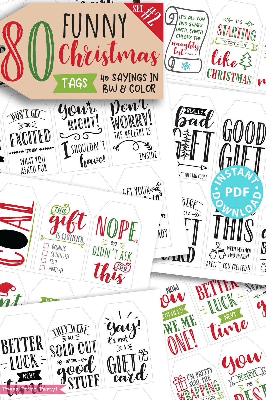 80 Humorous Holiday Gift Tags Printable Funny Christmas Gift Tag White ...