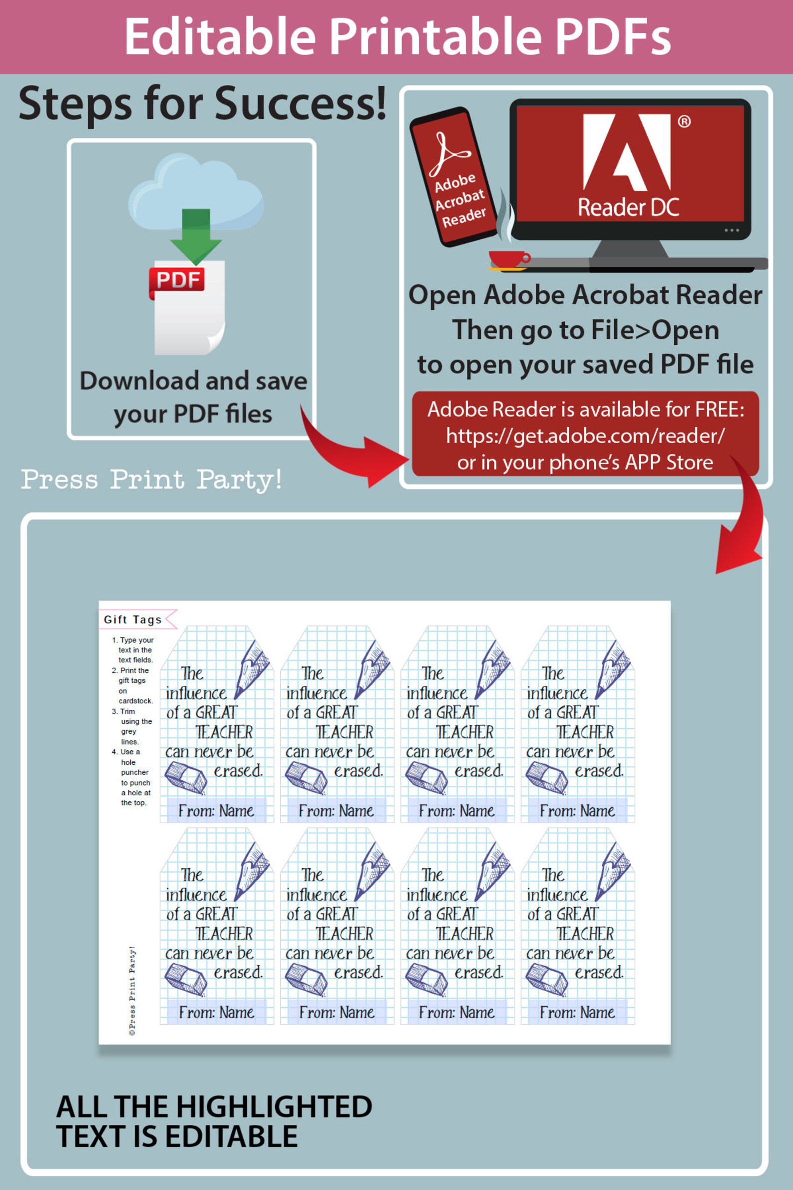 EDITABLE Teacher Appreciation Gift Tags Printable Thank You | Etsy