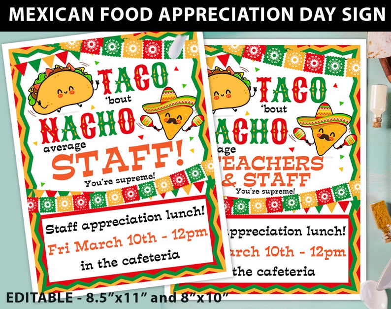 Employee Appreciation Day Sign Printable Taco 'bout Nacho - Etsy