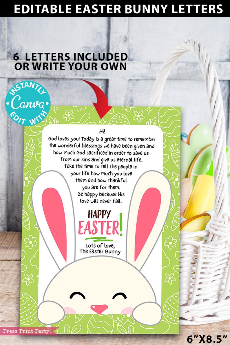 EDITABLE Easter Bunny Letter Printable Easter Bunny Note - Etsy