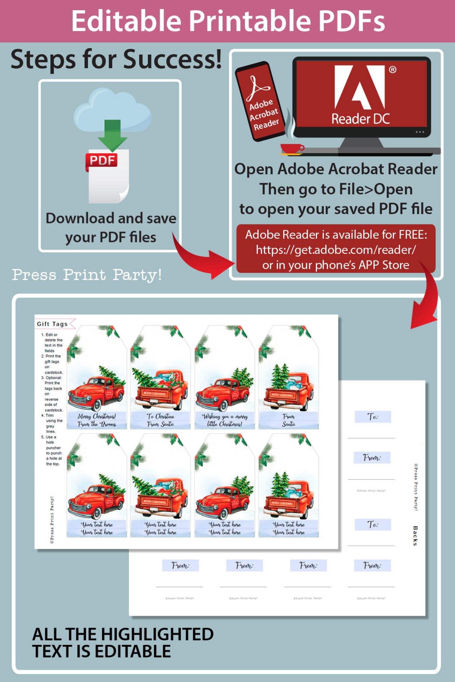 EDITABLE Christmas Red Truck Gift Tags Printable, 4 Designs, Rustic ...