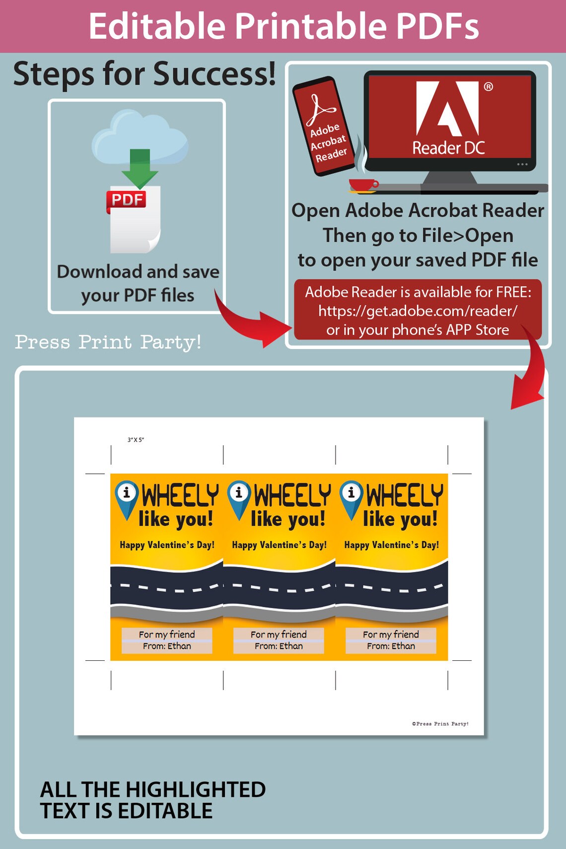 Toy Car Valentine, I Wheely/wheelie Like You Kids Valentine Card ...