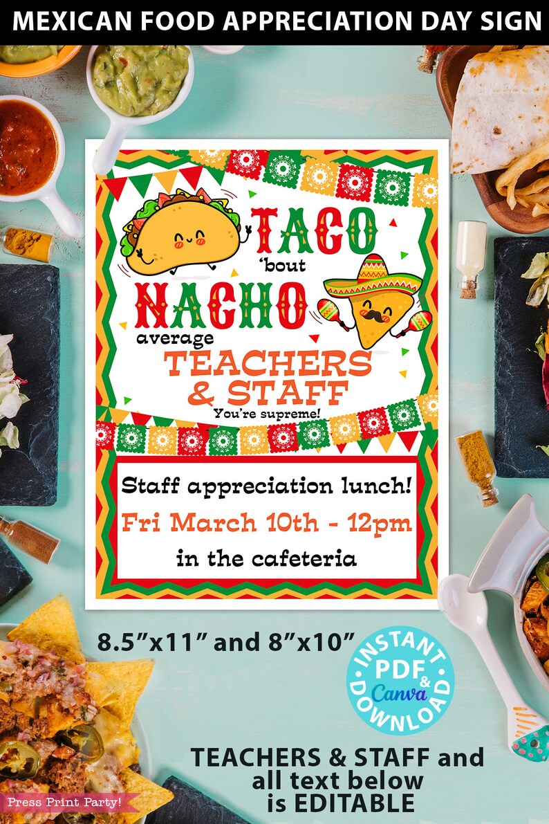 Employee Appreciation Day Sign Printable Taco 'bout Nacho - Etsy