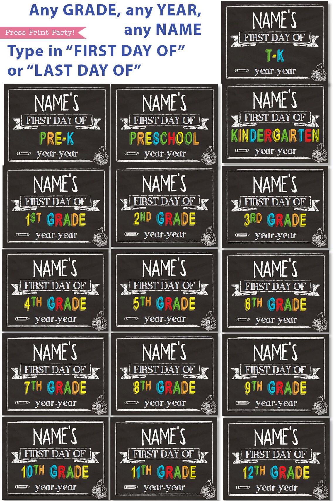 Last Day of School Sign Printable, Chalkboard Bright, Editable Name ...