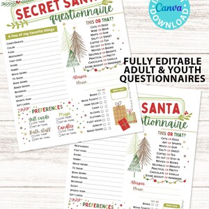 Secret Santa Questionnaire Printable Template Kit for Coworkers ...