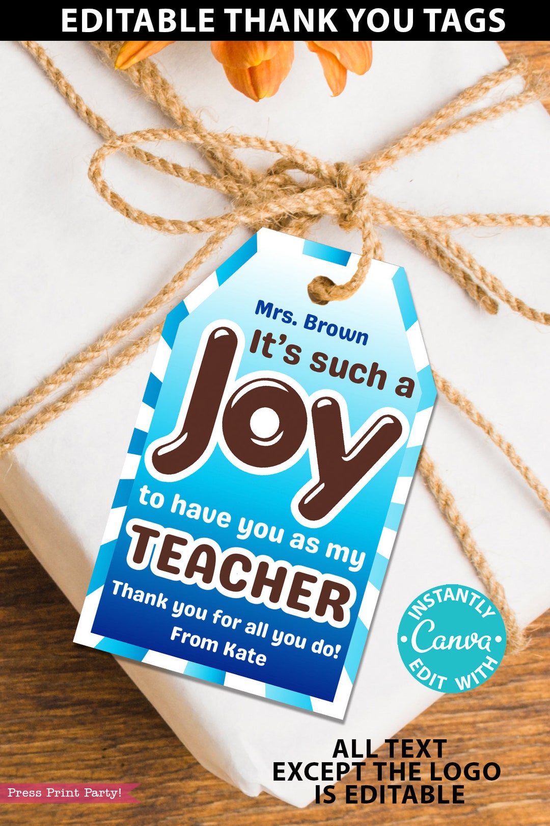 Joy Candy Thank You Gift Tag Printable Teacher Appreciation Week Nurse ...