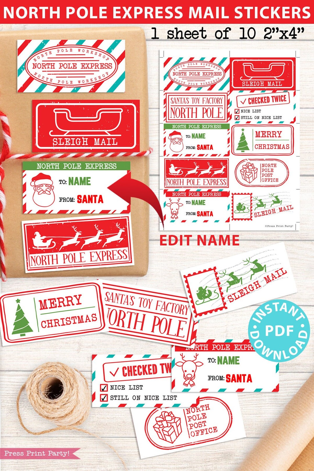 EDITABLE Christmas Stickers Template, 10 Printable North Pole Express ...