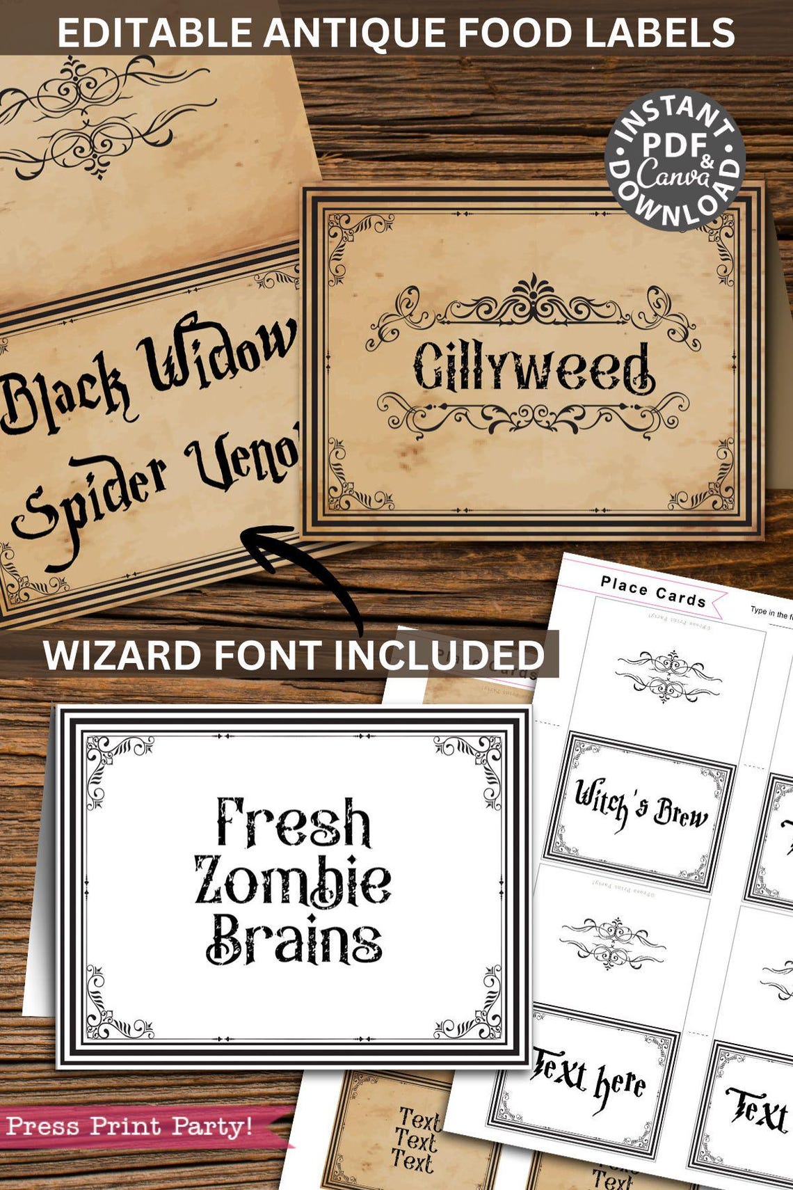 EDITABLE Wizard Food Labels Printable, Halloween Candy Buffet, Witch ...