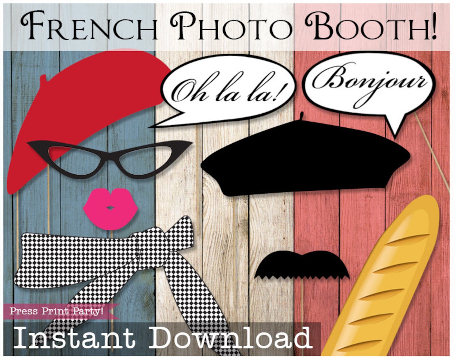 Paris Party Photo Booth Props Printables, French Party, French Photo ...