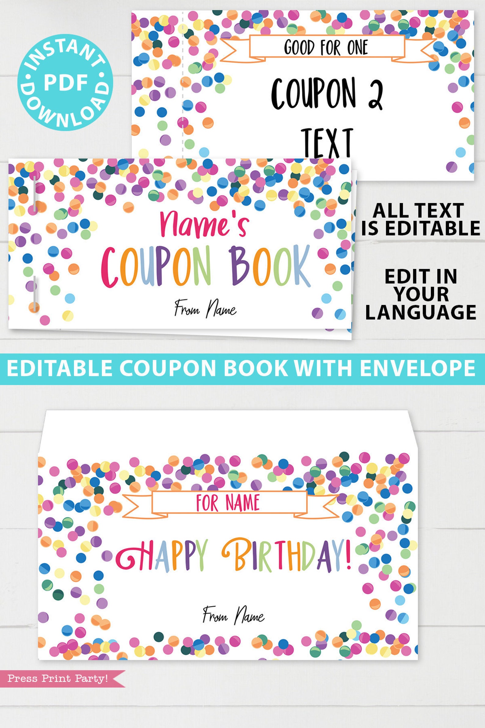Printable Coupon Book Template, DIY Birthday Coupons Book, Custom Gift ...