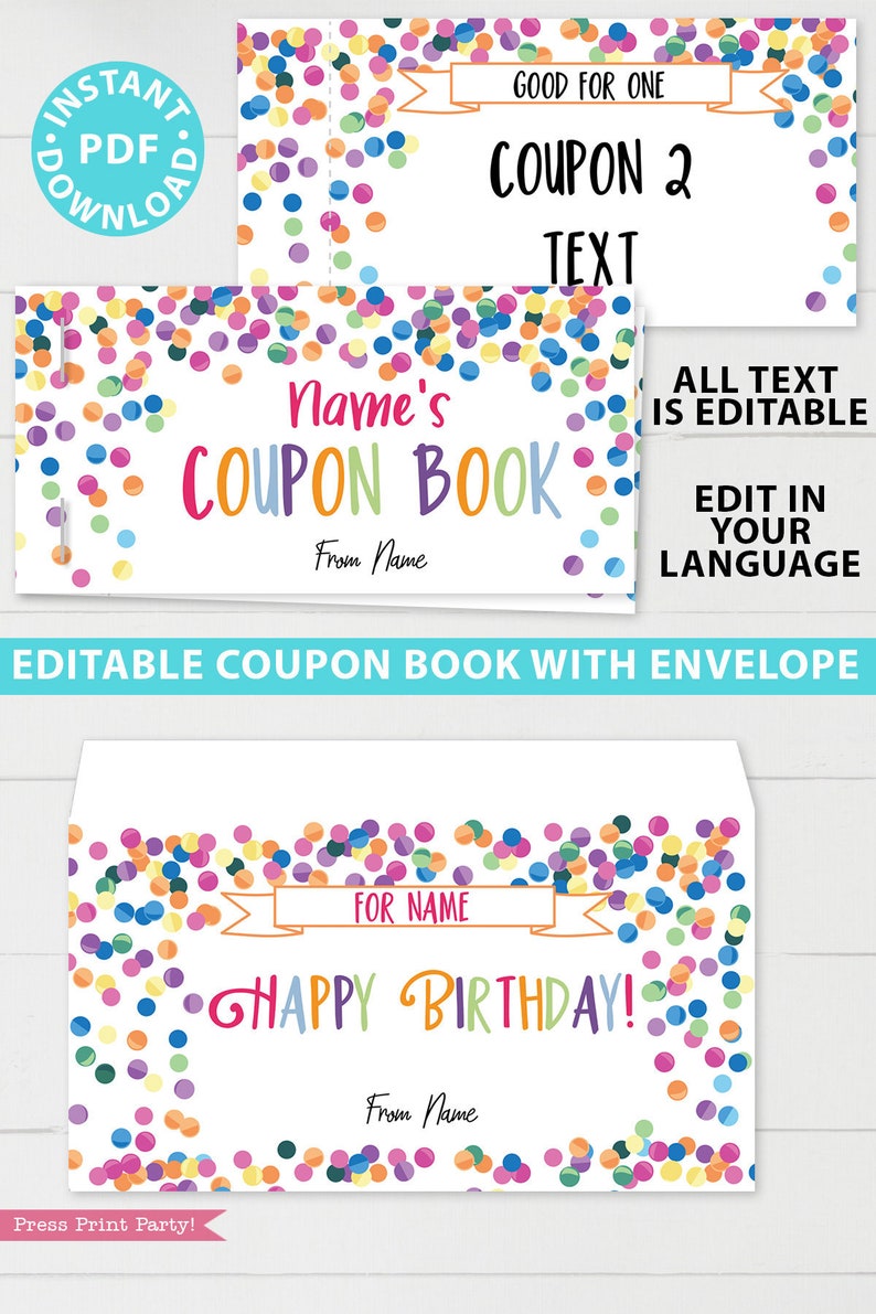 Printable Coupon Book Template DIY Birthday Coupons Book - Etsy