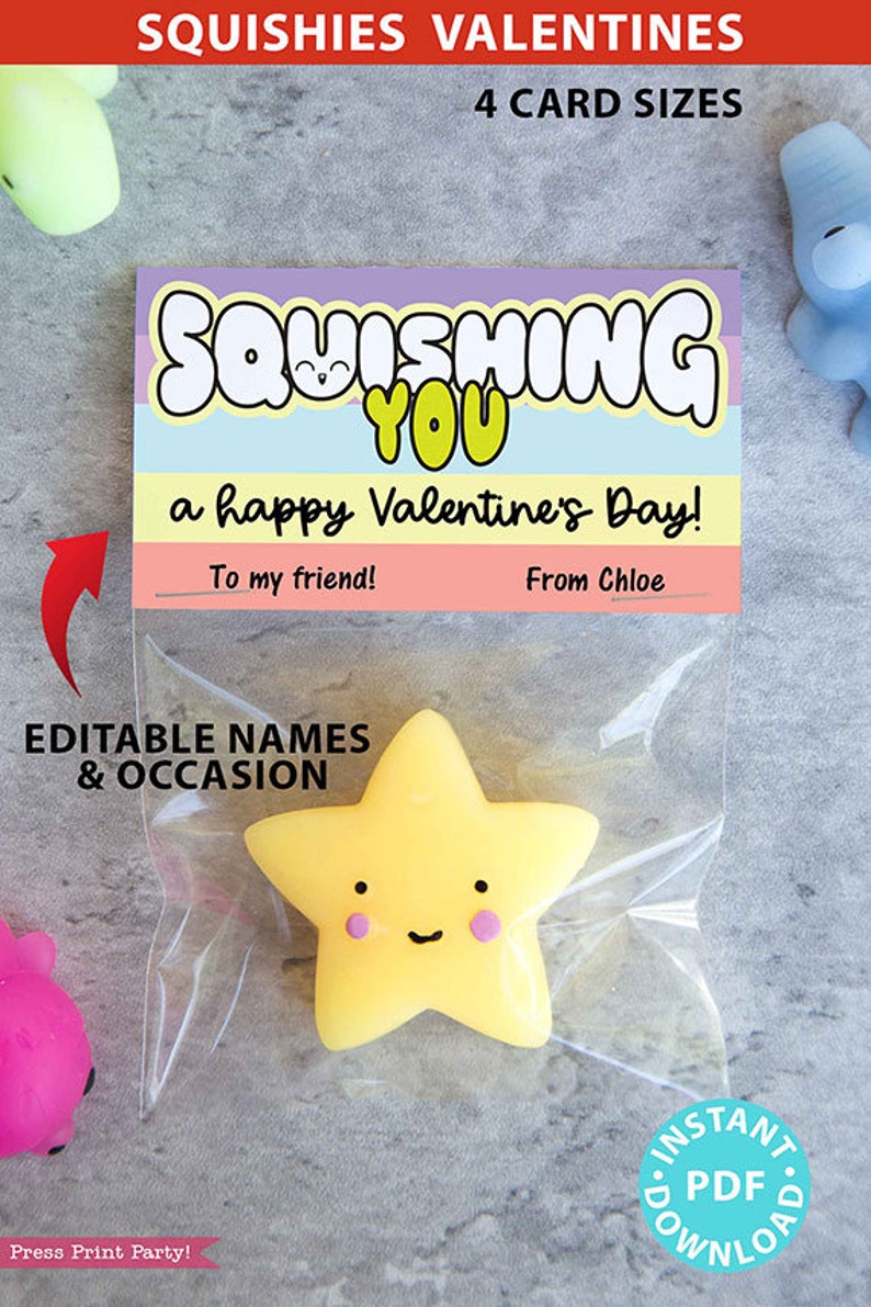 Squishy Valentine Cards and Bag Toppers Printable, Kids Valentines ...