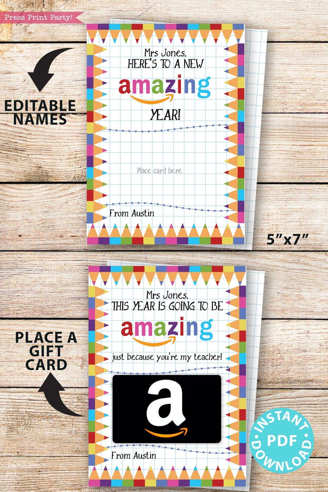 EDITABLE Back to School Amazon Gift Card Holder Teacher Gift Printable ...
