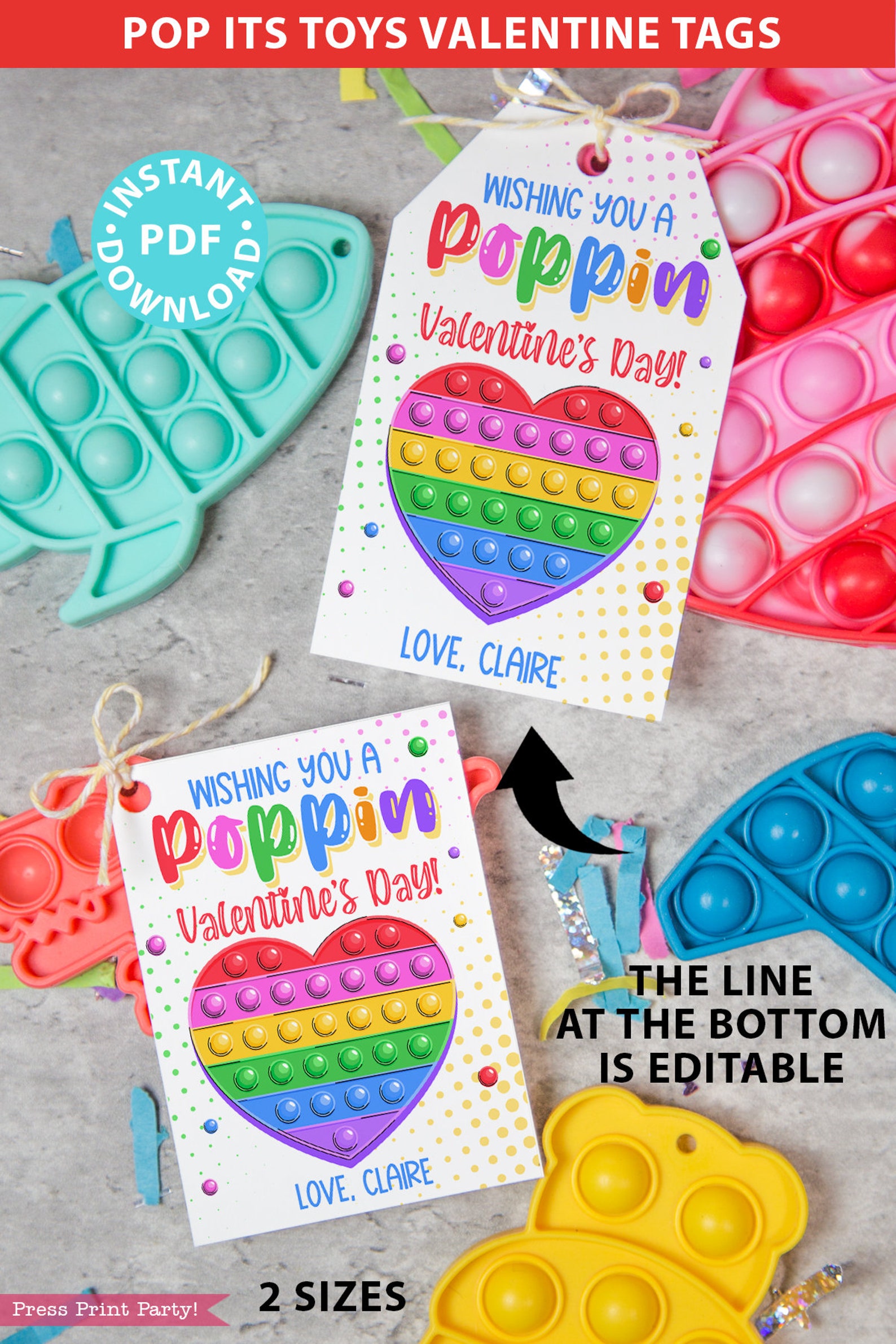 Pop It Valentines Printable Tags, EDITABLE Names, Wishing You a Poppin ...