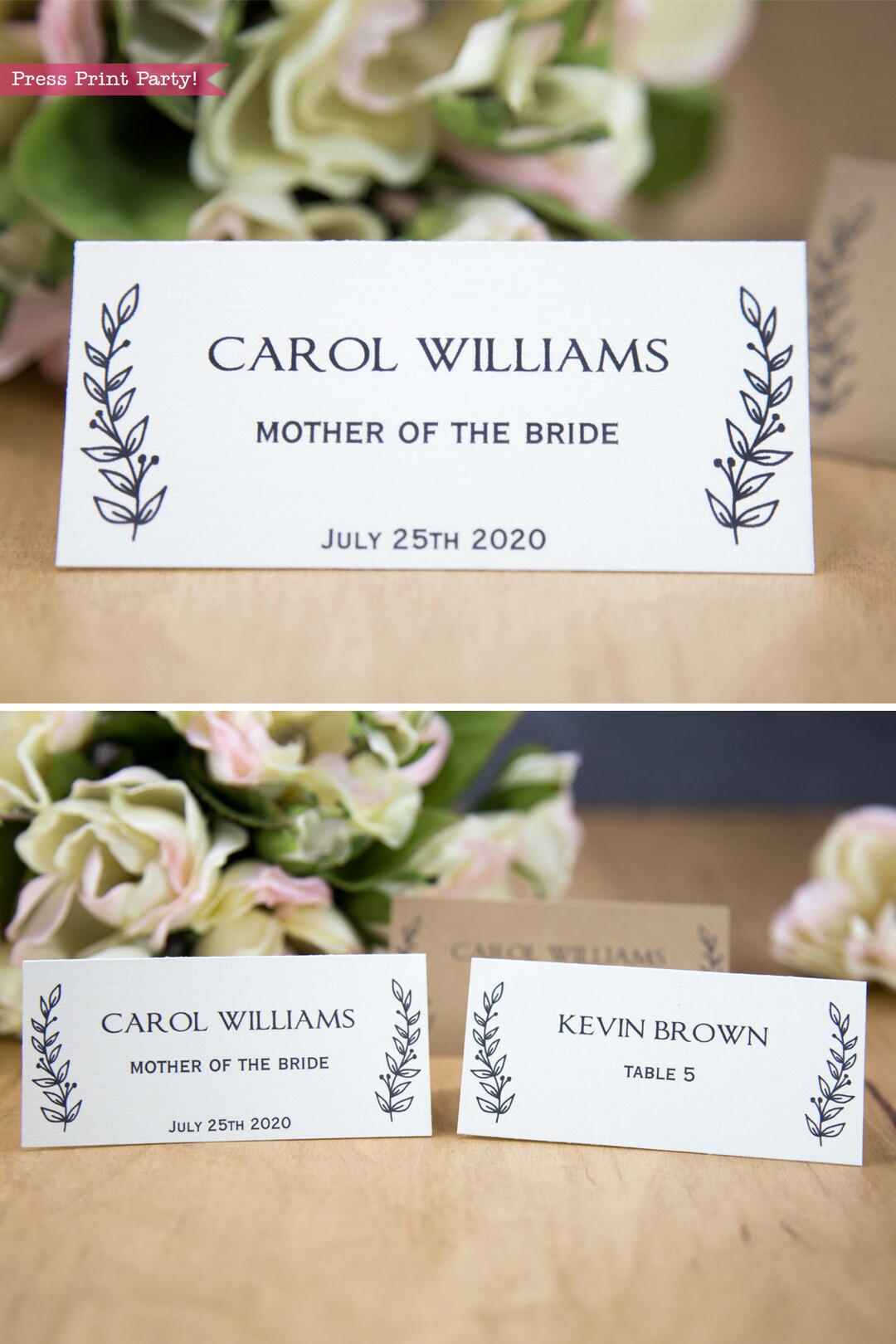 Wedding Place Cards Printable, W Table Numbers, Leaf Design, Place Card ...