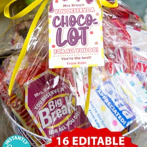 16 Candy Bar Thank You Gift Tags Bundle Editable Printable Teacher ...