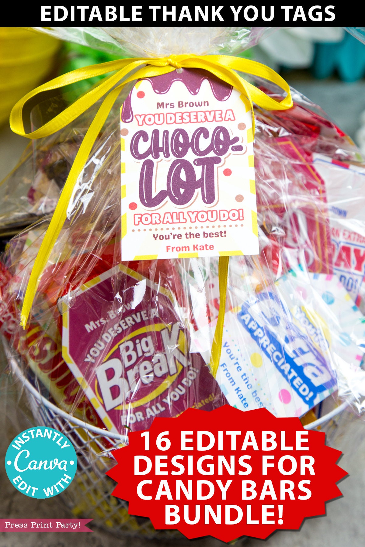 16 Candy Bar Thank You Gift Tags Bundle Editable Printable Teacher ...
