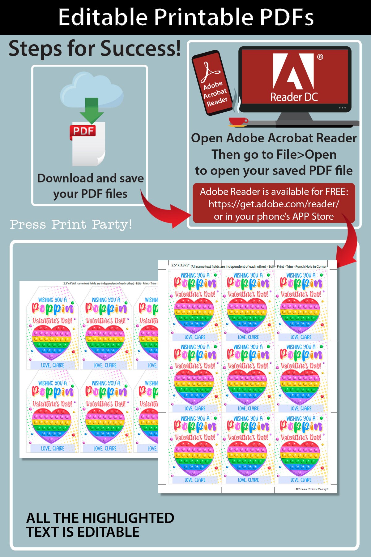 Pop It Valentines Printable Tags, EDITABLE Names, Wishing You a Poppin ...