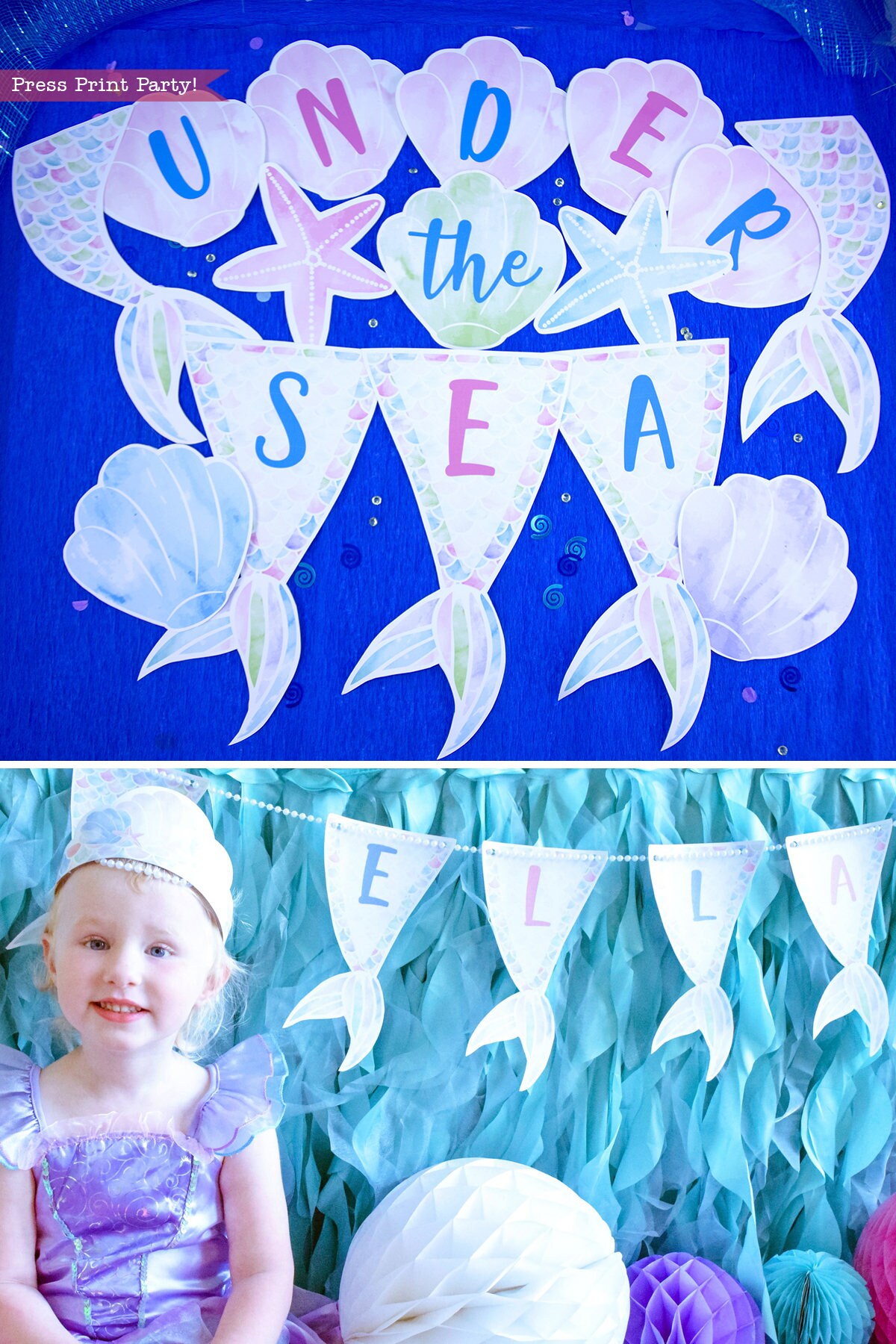 Mermaid Banner Printable, Mermaid Paty Decorations, Bunting, Mermaid ...