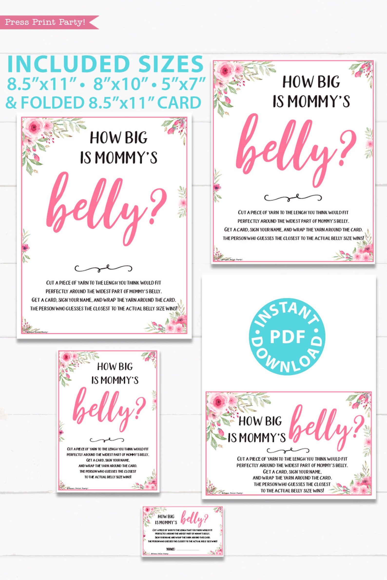How Big is Mommy's Belly Sign Printable, Baby Shower Game Template ...