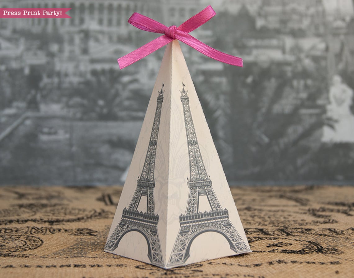 Eiffel Tower Favor Box Printable, Pyramid Box, DIY, Paris Party, Paris ...