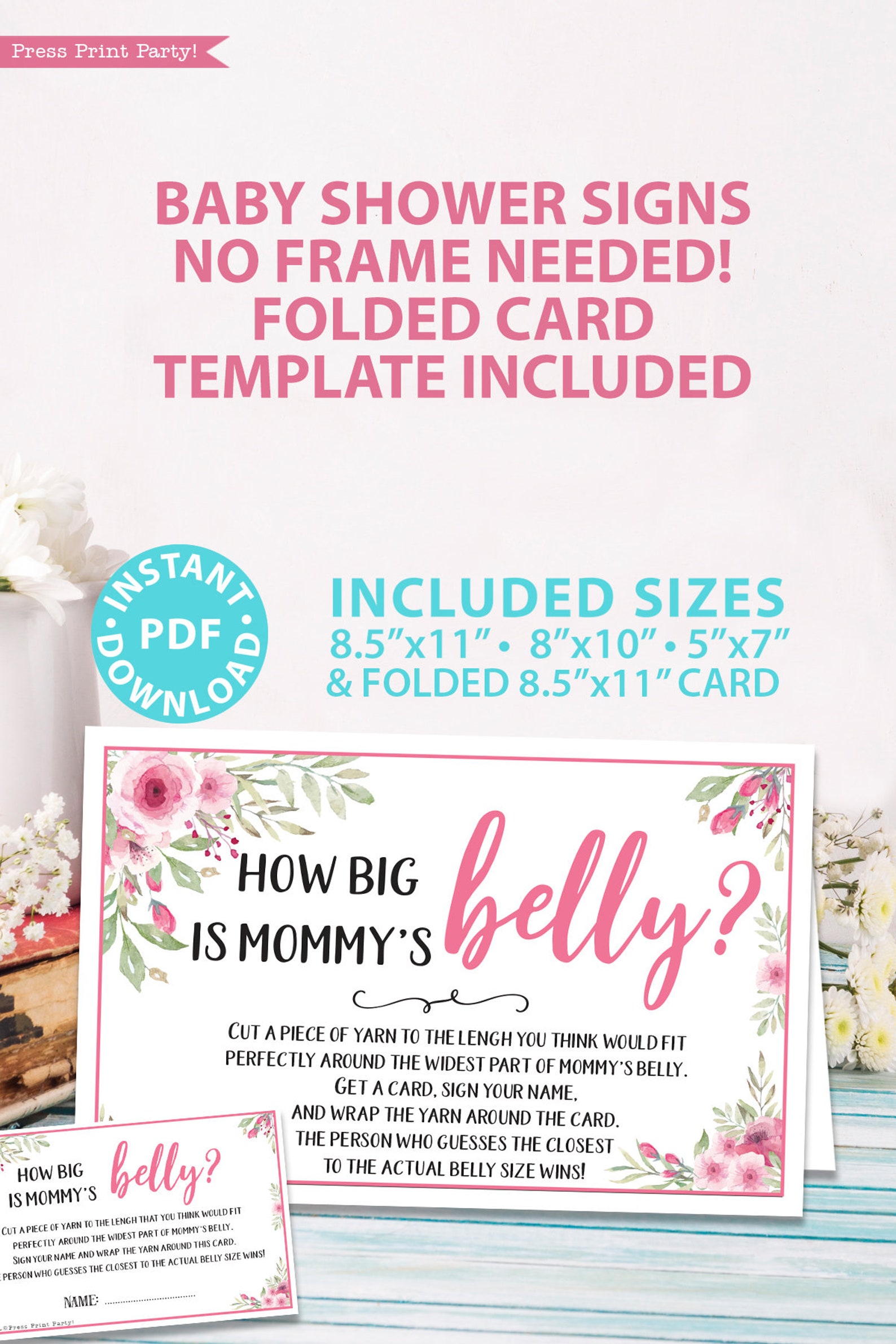 How Big is Mommy's Belly Sign Printable, Baby Shower Game Template ...