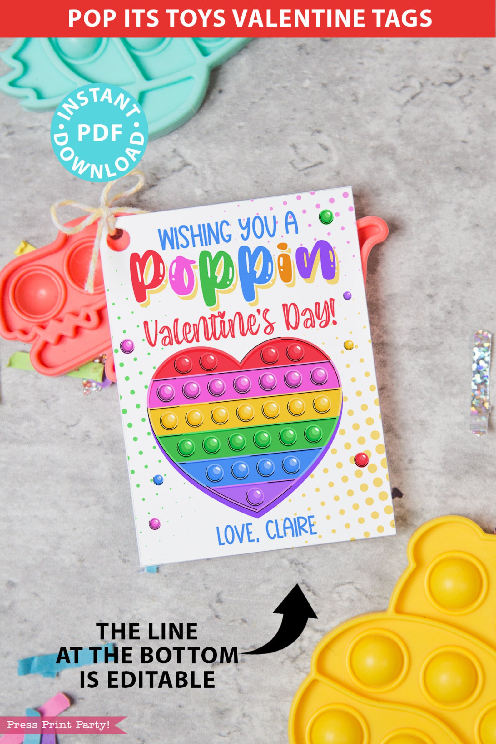 Pop It Valentines Printable Tags, EDITABLE Names, Wishing You a Poppin ...