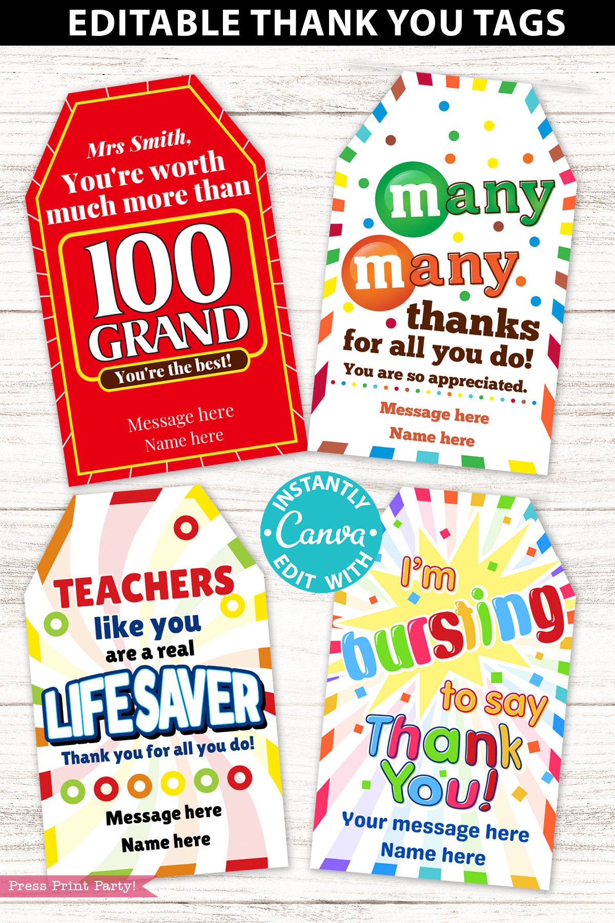 16 Candy Bar Employee Appreciation Gift Tags, Sweet Treat for Employee ...