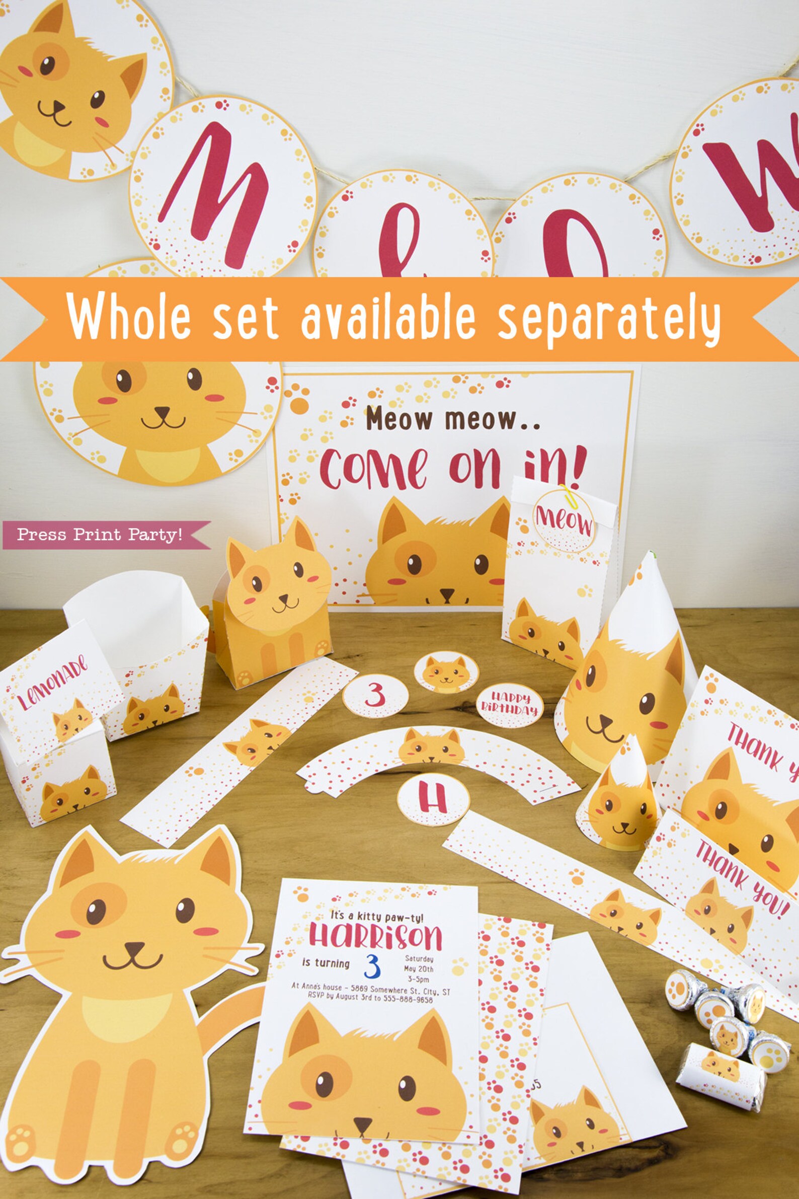 Cat Hat Printable Cat Party Hat Kitten Party Cat Party - Etsy