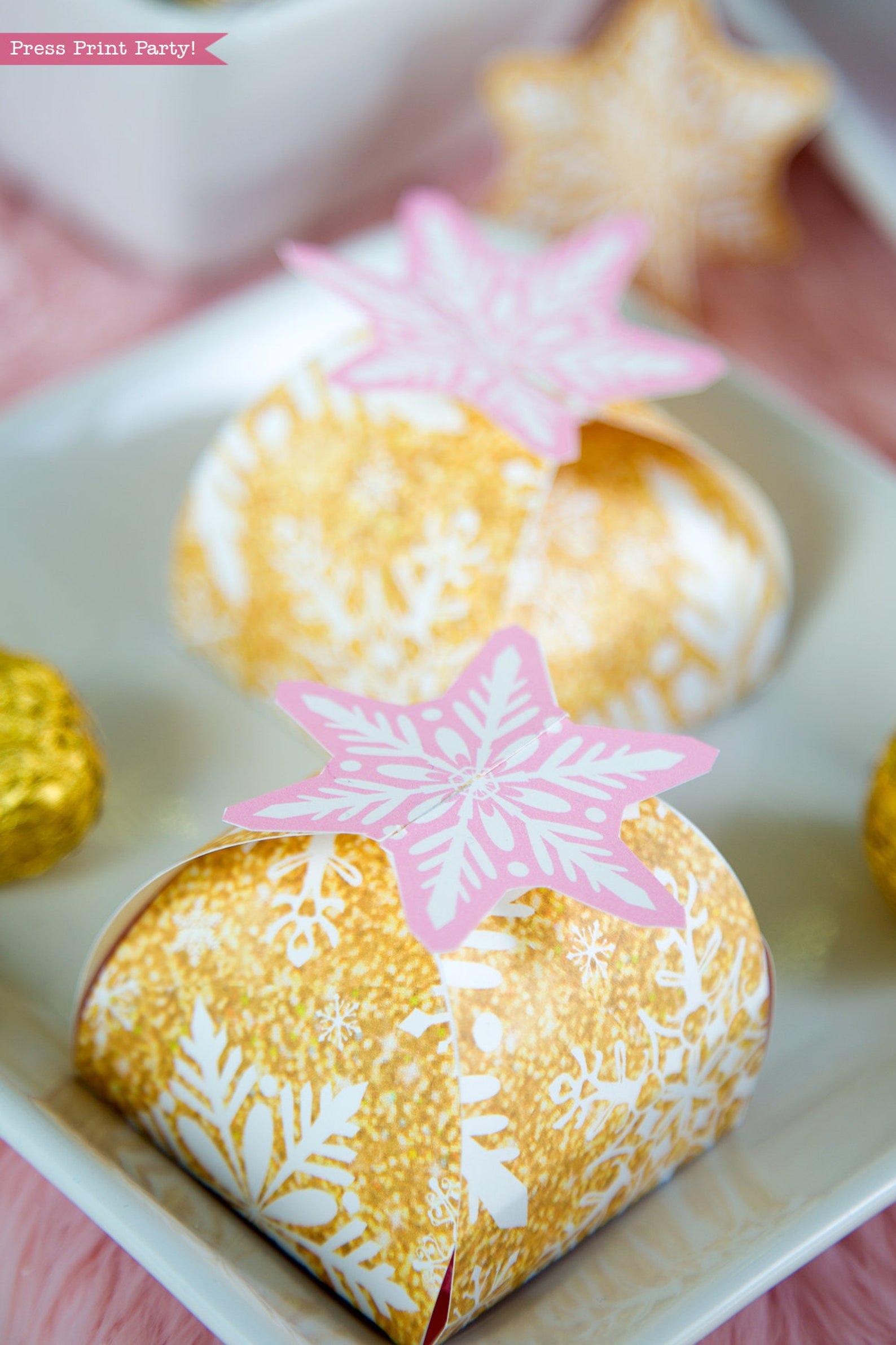 Snowflake Gift Box Printable Pink & Gold Winter Onederland - Etsy