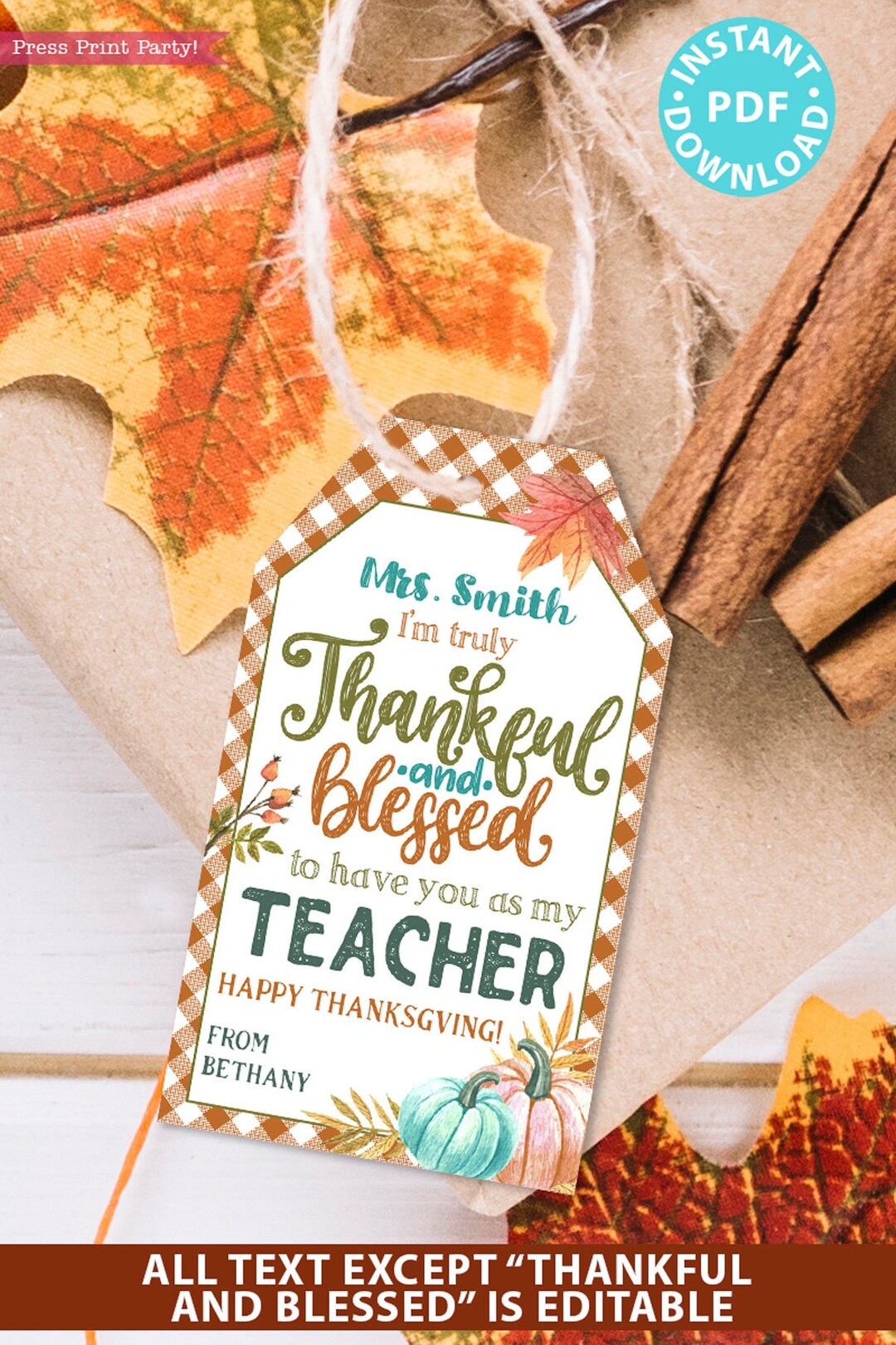 EDITABLE Christian Teacher Thanksgiving Tags Printablethankful and ...