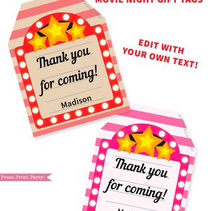 Movie Night Favor Tag Printables, for Movie Night Gift Basket, Movie ...