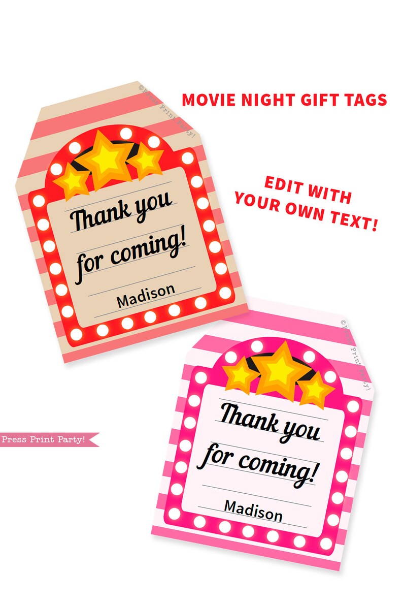 Movie Night Favor Tag Printables for Movie Night Gift Basket | Etsy