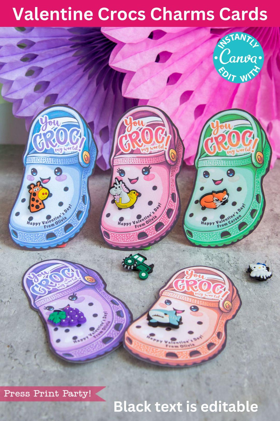 Croc Charms Valentine Card Printable Adorable Kawaii Personalized ...