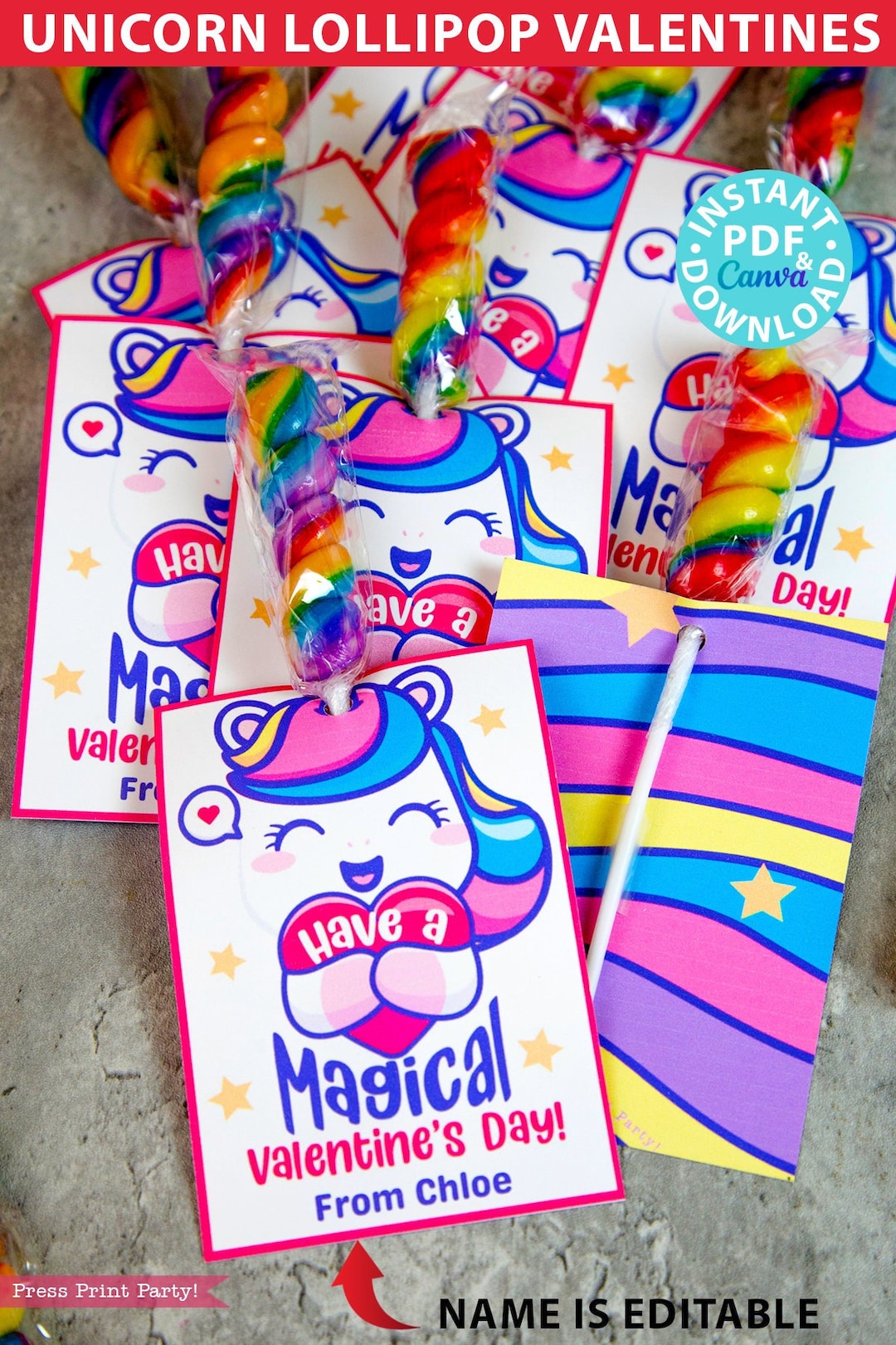 Unicorn Valentine Card Printable Lollipop Holder School Classmate Gift ...