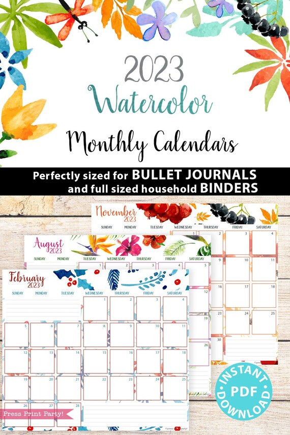2023 Monthly Calendars Printable, Monthly Planner Template, Colorful ...