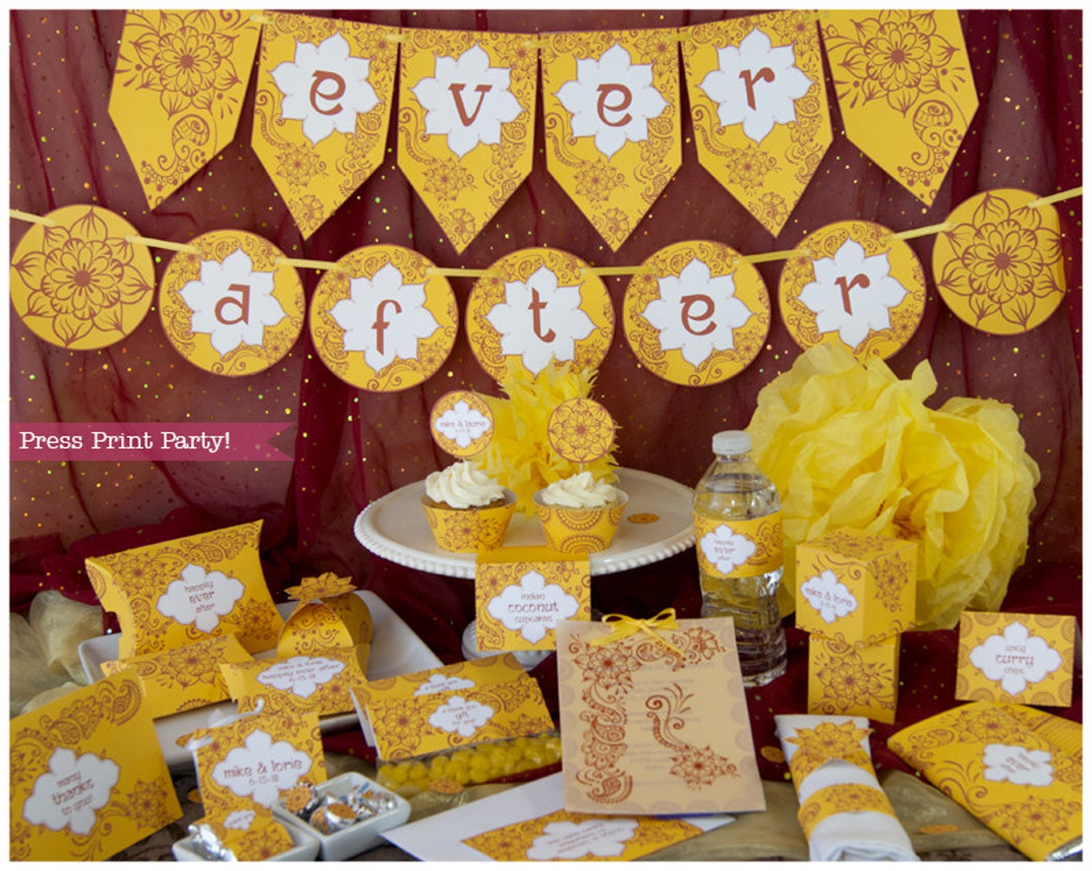 Bolywood Party, Indian Party Printables, Red and Yellow, Indian Wedding ...