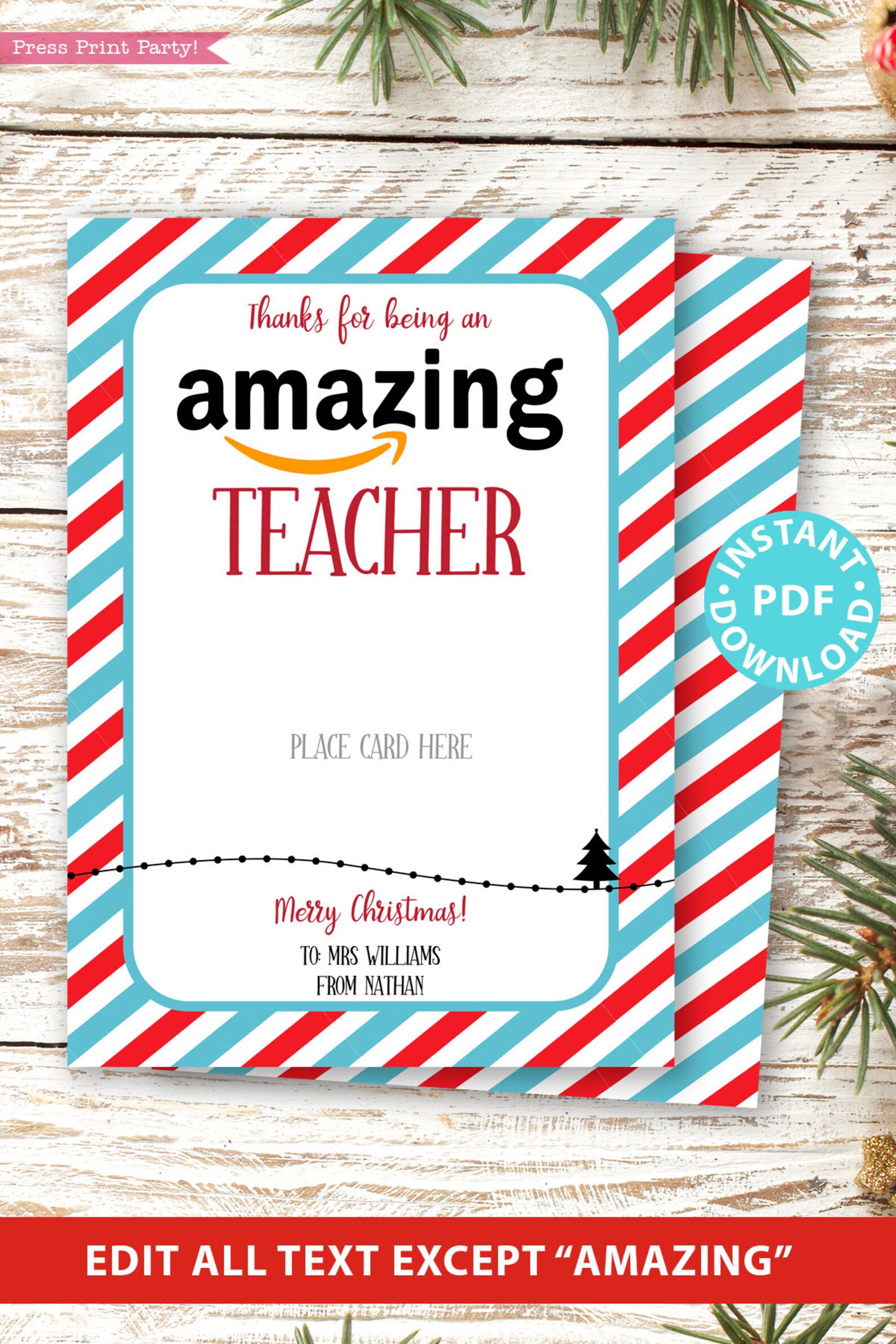 EDITABLE Amazon Gift Card Holder Christmas Printable Template - Etsy