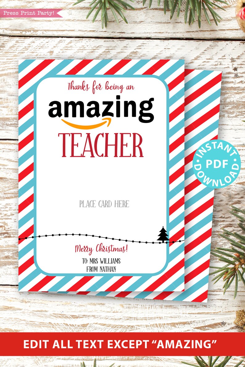 EDITABLE Amazon Gift Card Holder Christmas Printable Template, 5x7 ...